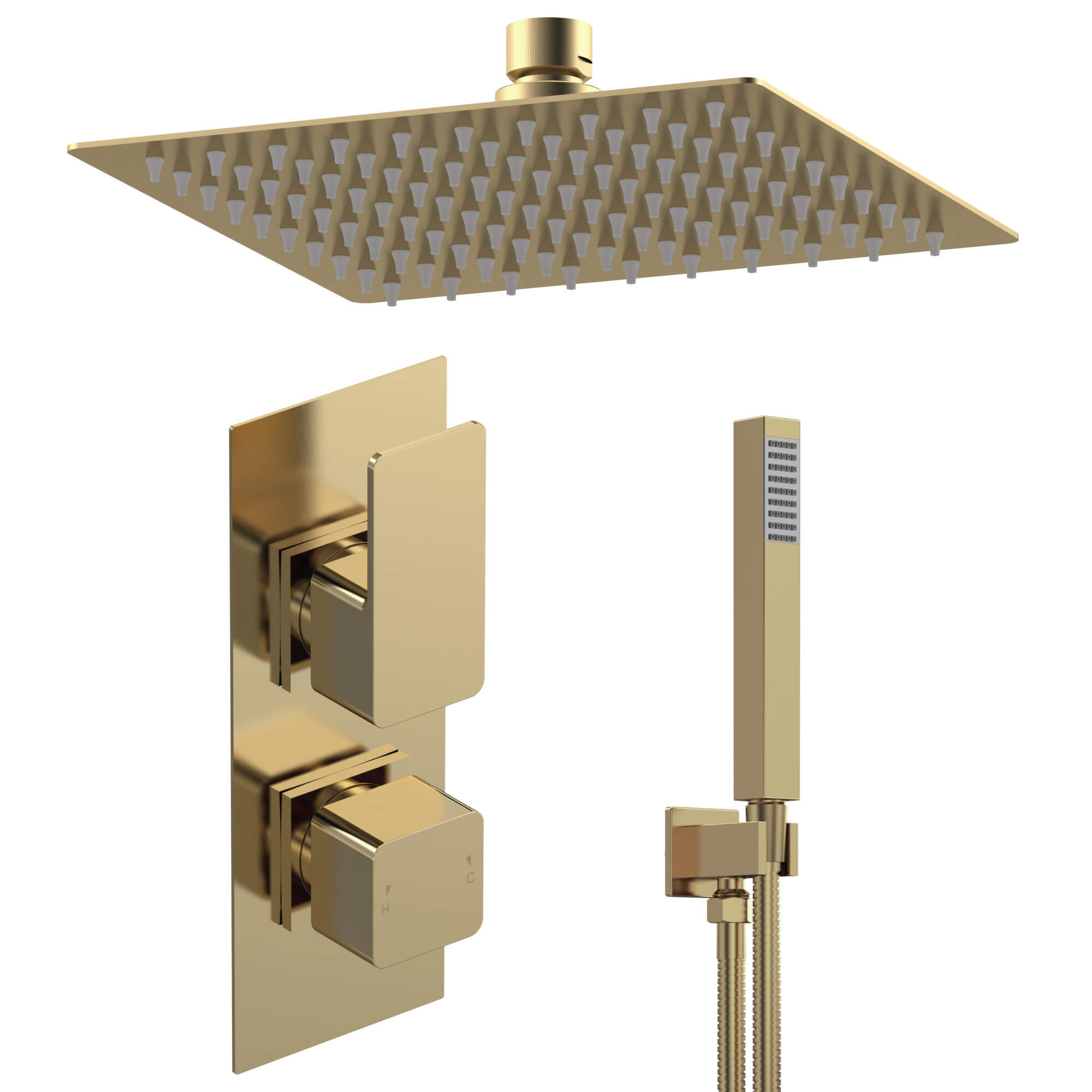 Cape Brushed Brass Concealed Shower Package With Fixed Head & Handset ...