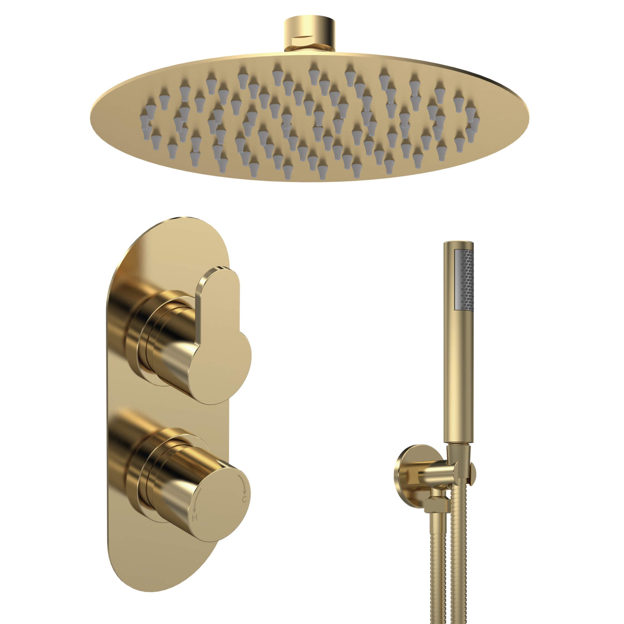 Lana Brushed Brass Concealed Shower Package With Fixed Head & Handset ...