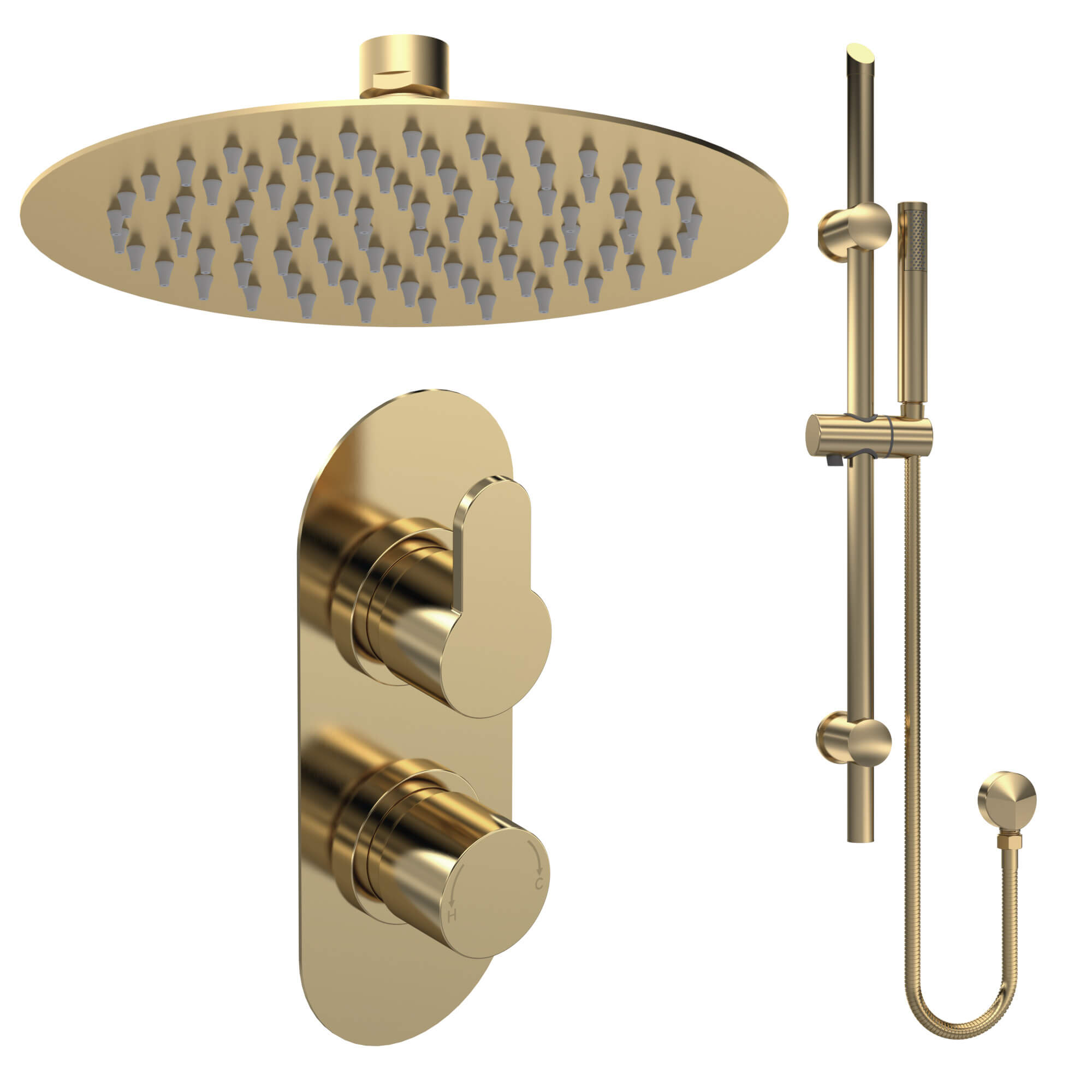 Lana Brushed Brass Concealed Shower Package With Fixed Head & Rail Kit ...