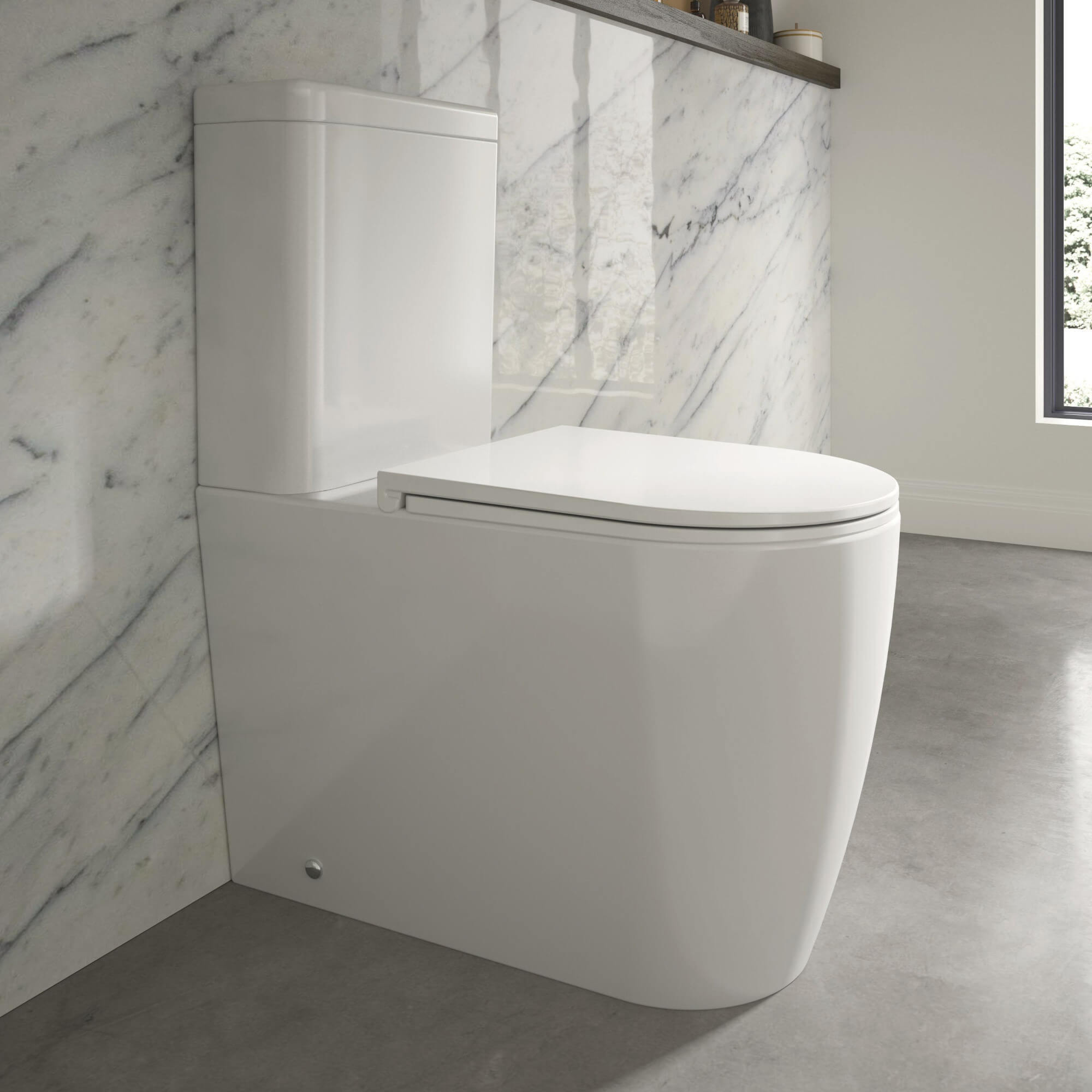 Lux Round Rimless Back To Wall Close Coupled Toilet & Soft Close Seat ...