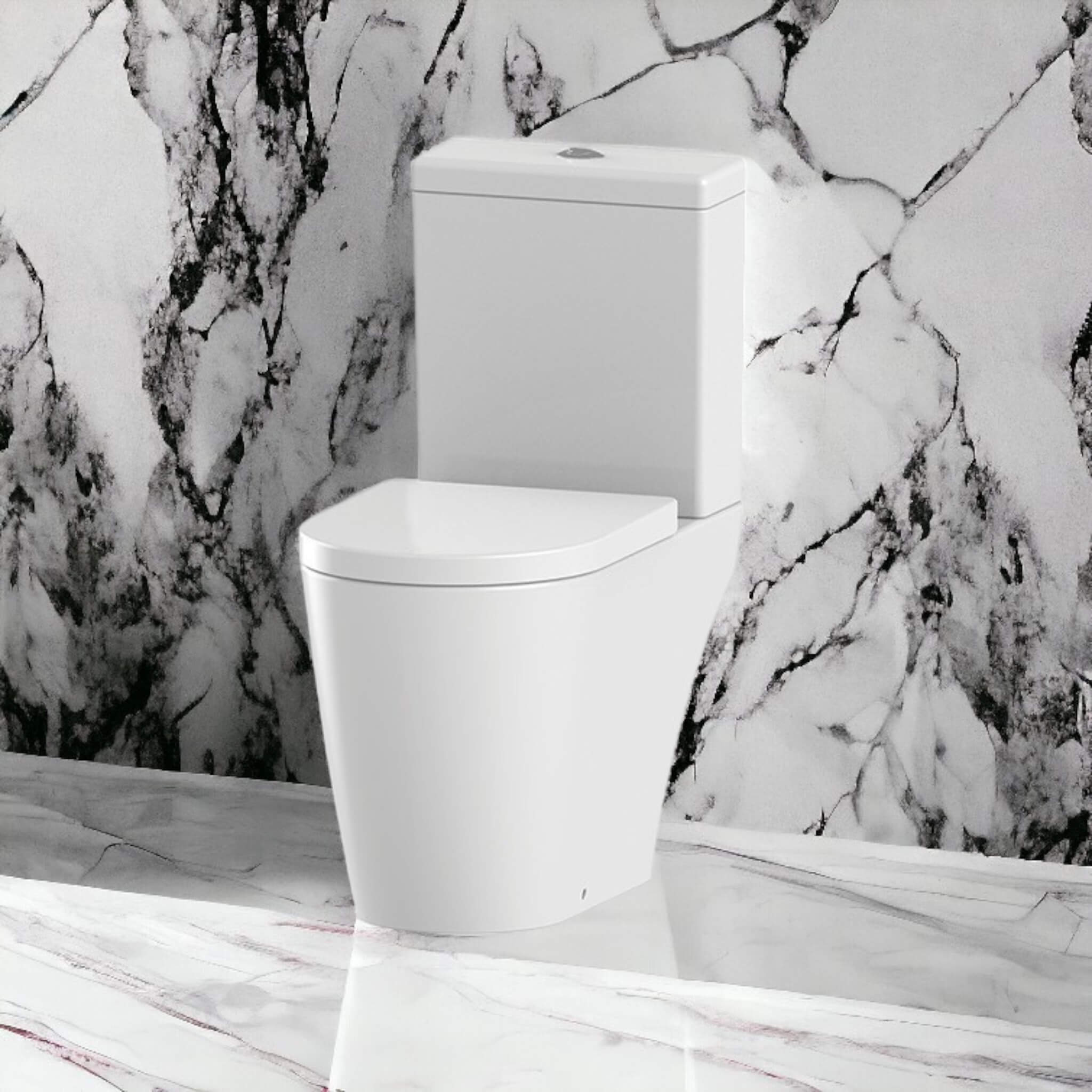 Lux Round Rimless Close Coupled Toilet & Soft Close Seat - Matt Black ...