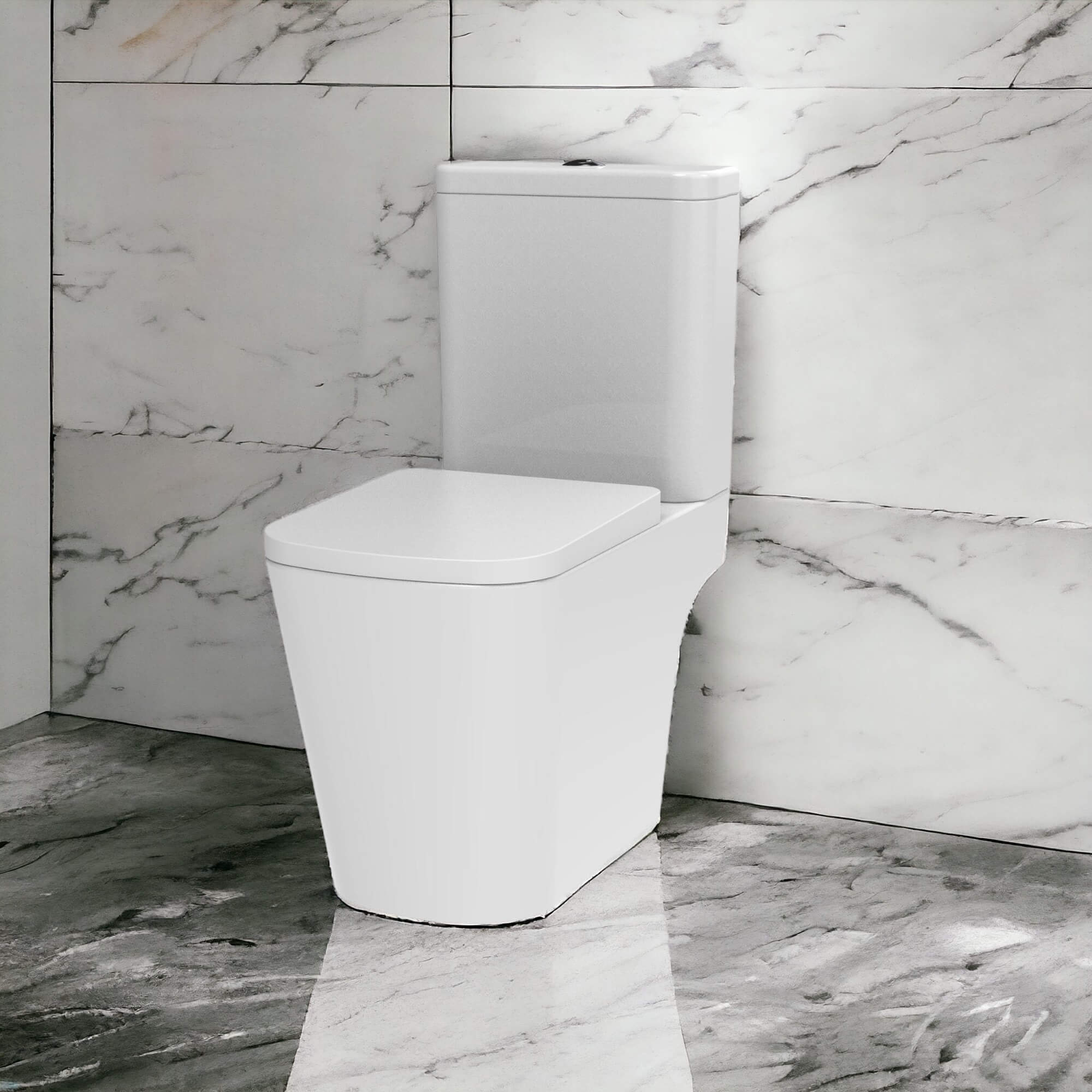 Lux Square Rimless Close Coupled Toilet & Soft Close Seat - Brushed Br ...