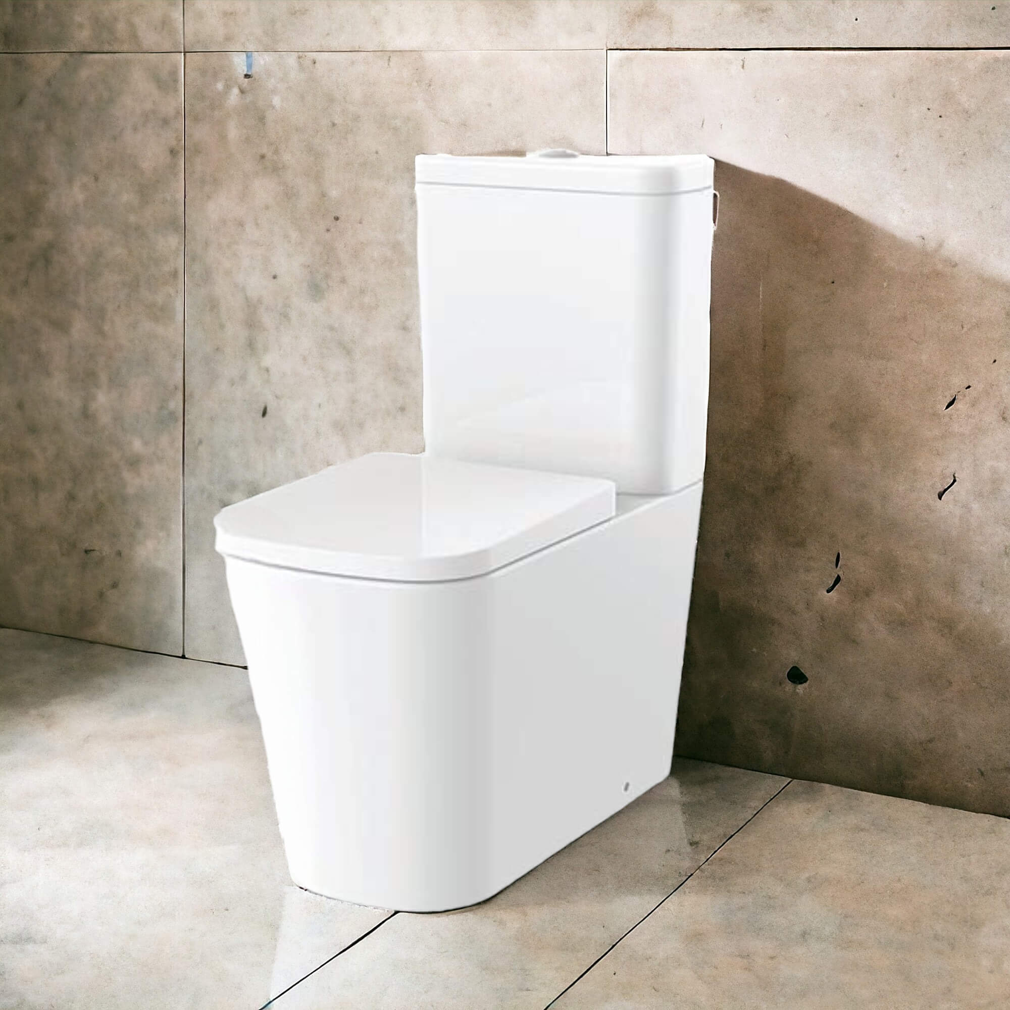 Lux Square Rimless Back To Wall Close Coupled Toilet & Soft Close Seat ...
