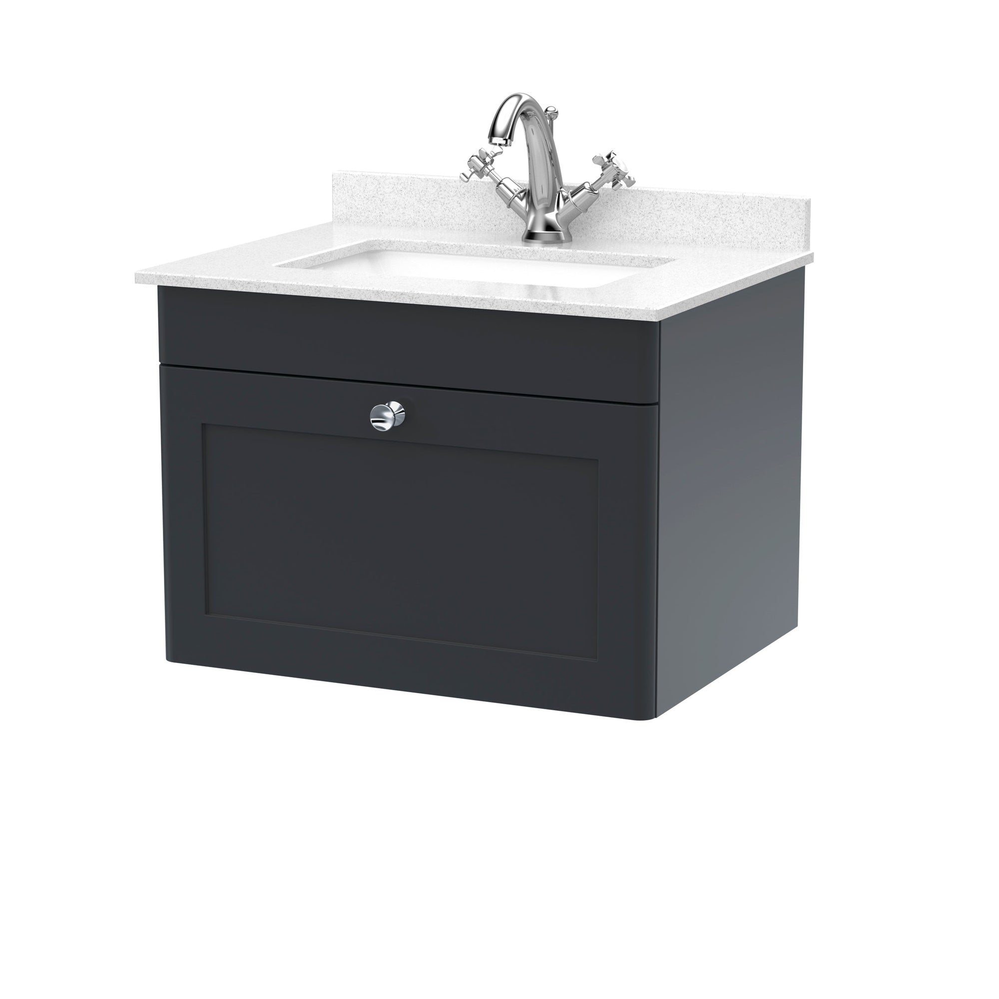 Classique 600mm Wall Hung Vanity Unit With 1 Drawer With White Marble ...