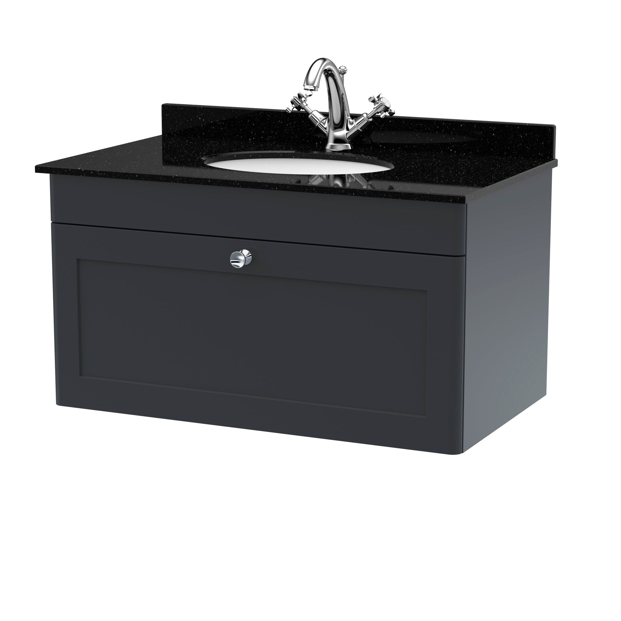 Classique 800mm Wall Hung Vanity Unit With 1 Drawer With Black Marble ...