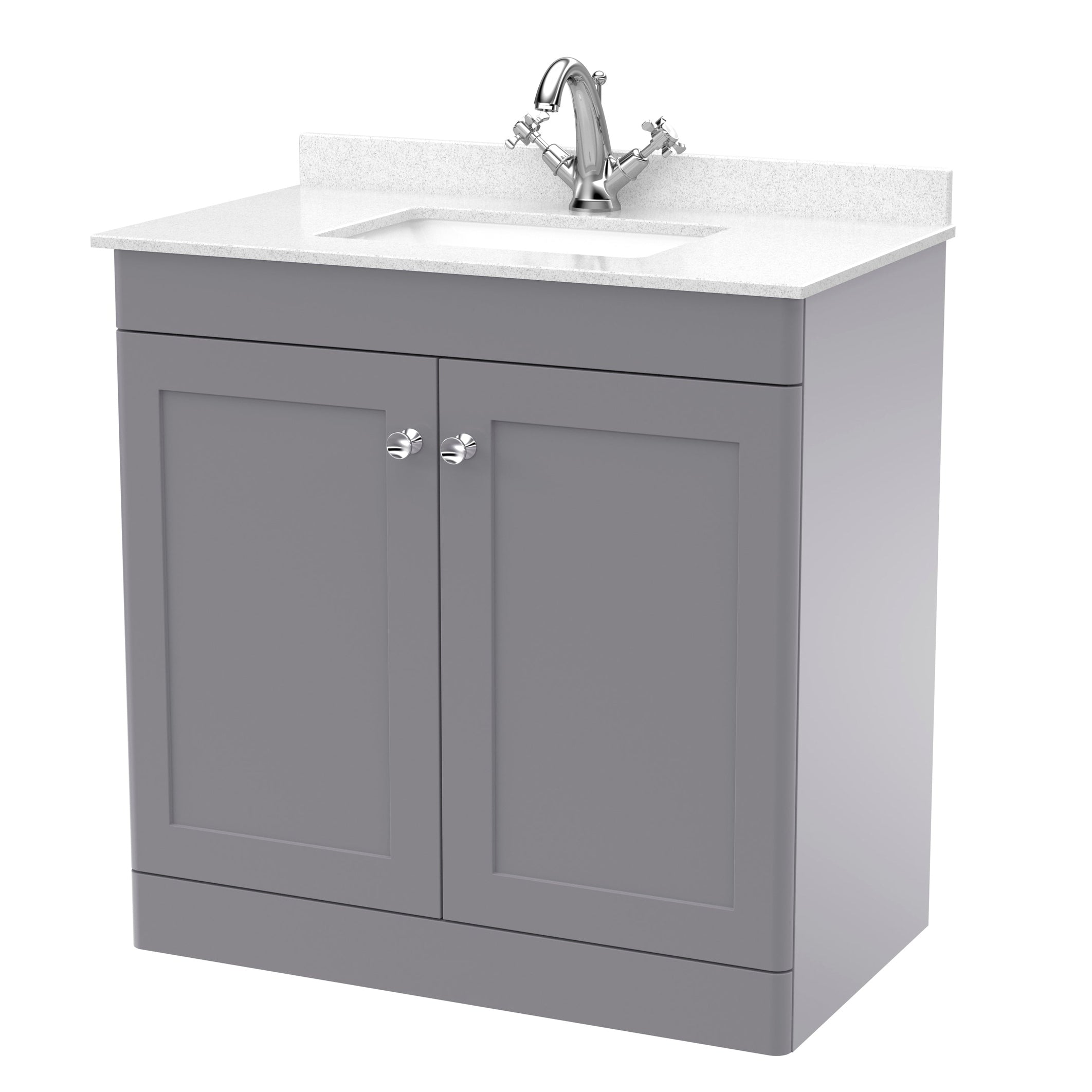 Classique 800mm Floor Standing Vanity Unit With 2 Doors With White Mar ...