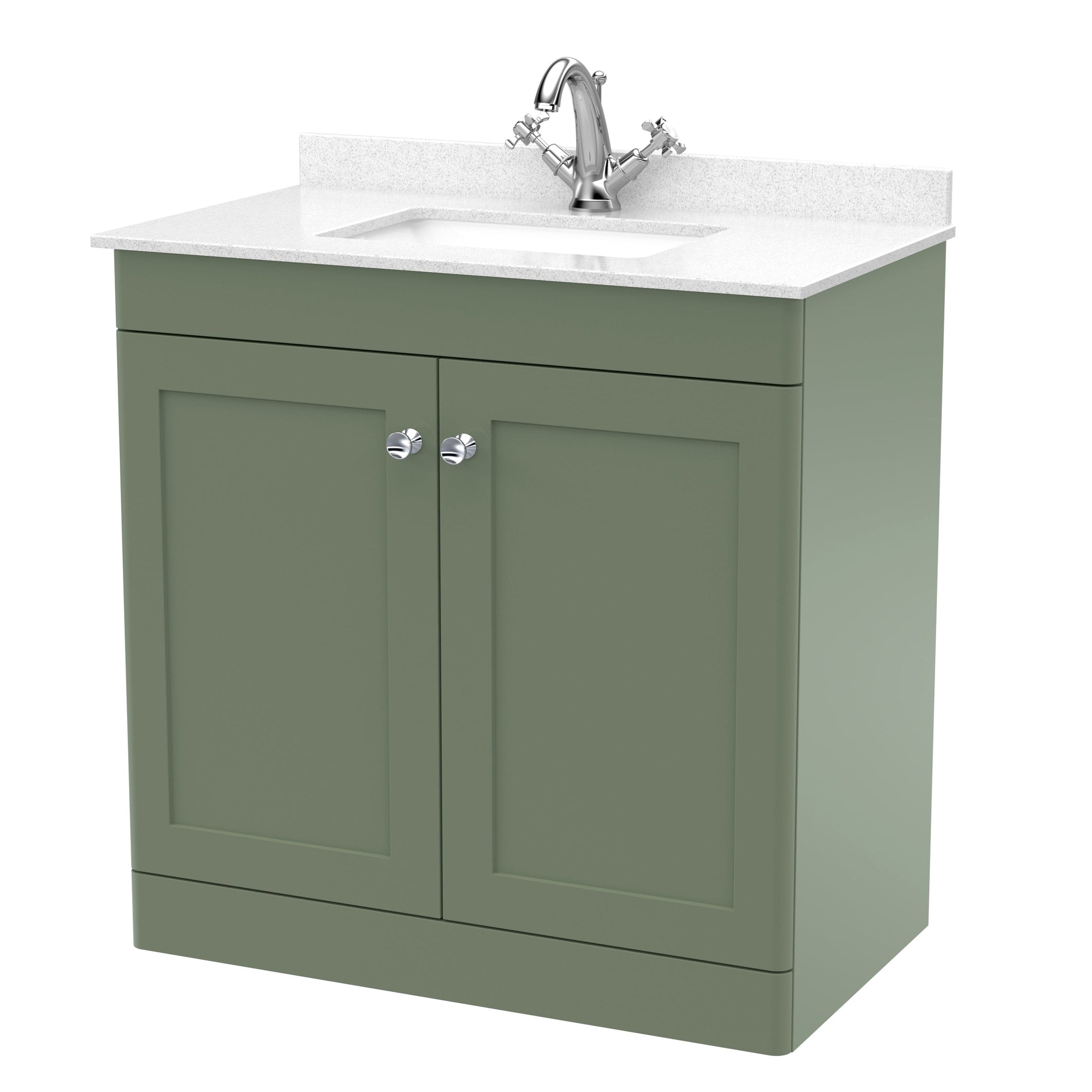 Classique 800mm Floor Standing Vanity Unit With 2 Doors With White Mar ...