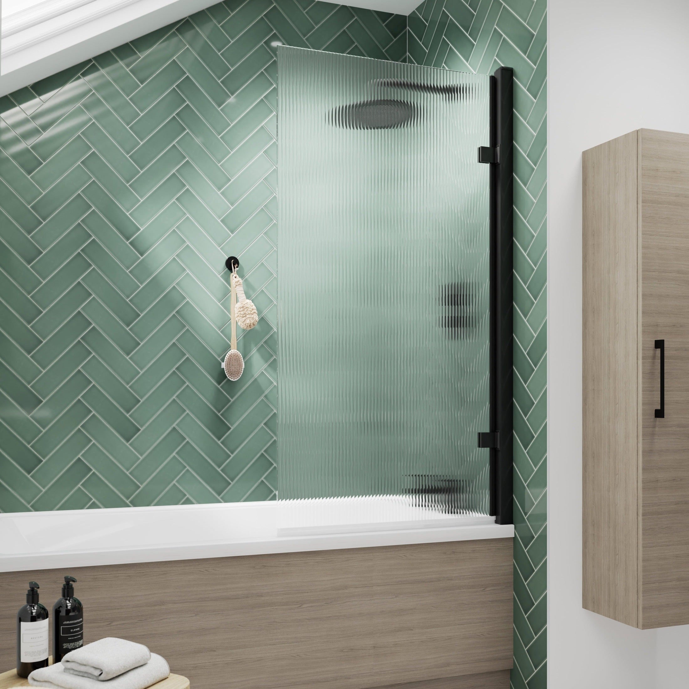 8mm Fluted Square Hinged Bath Screen - Matt Black – BathLab