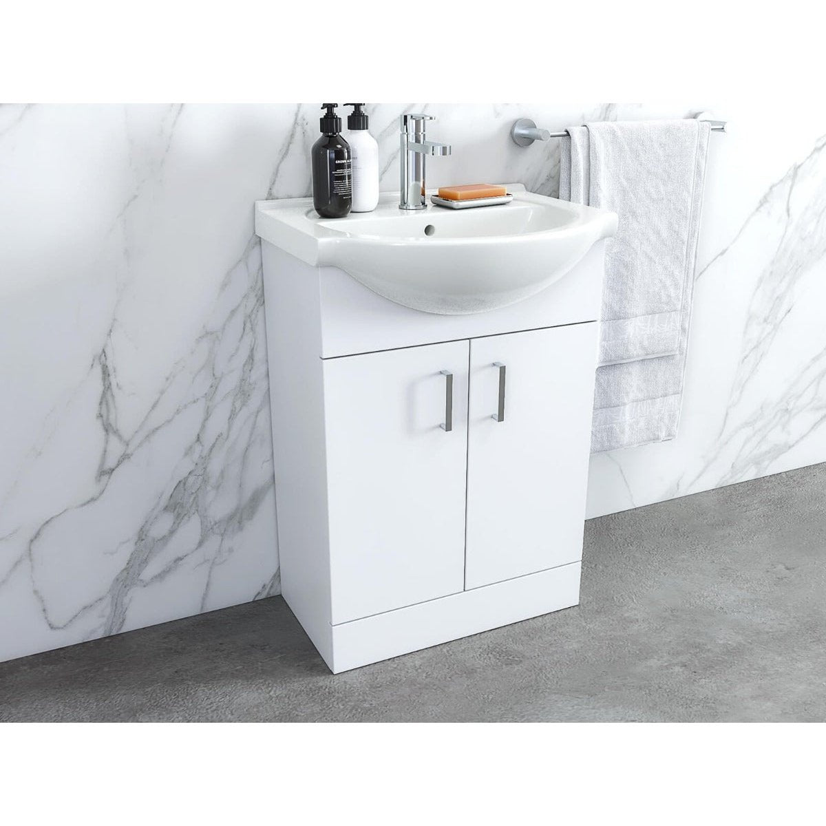 Nuie Mayford 650 x 300mm Floor Standing Vanity Unit With 2 Doors & Cer ...