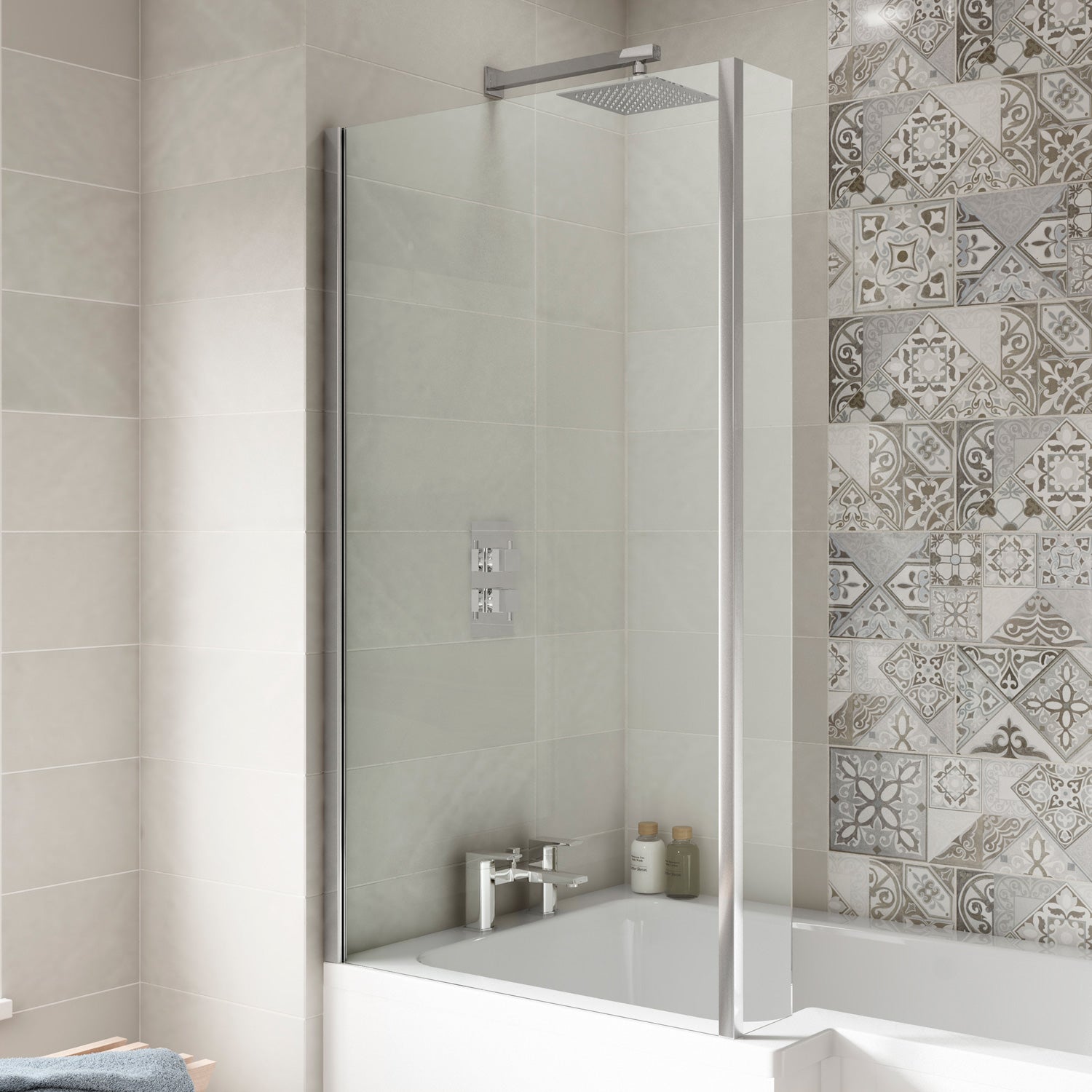 Cape Fixed L Shape Shower Bath Screen 805mm – BathLab