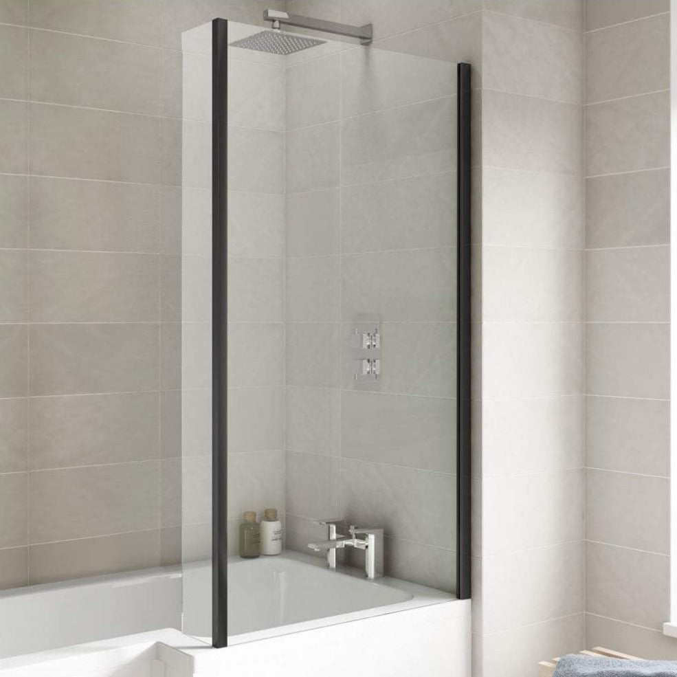 Cape Black Hinged L Shape Shower Bath Screen With Fixed Return 805mm ...